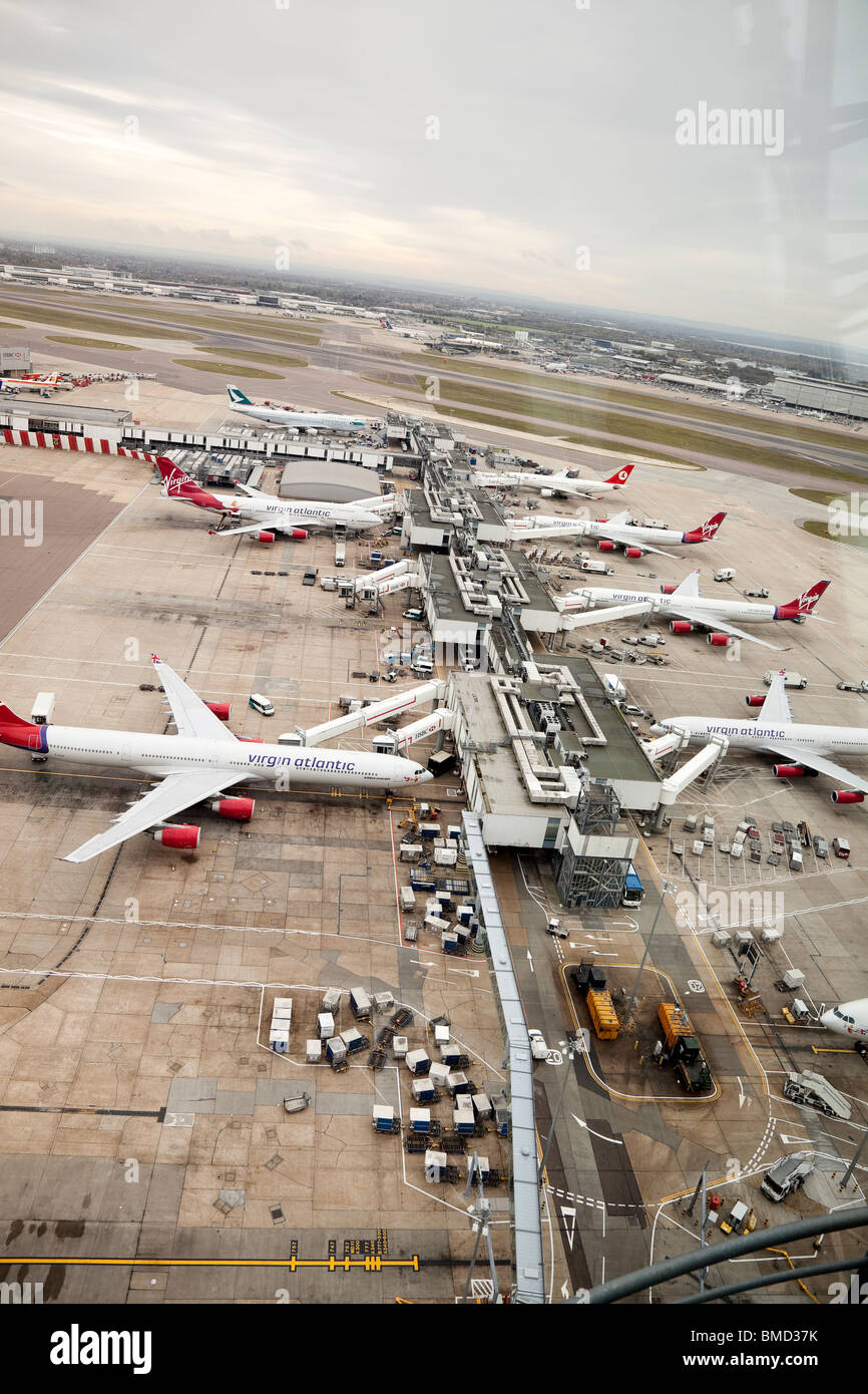 An aerial view of Virgin Atlantic Airbus A340-300 aircraft standing on ...