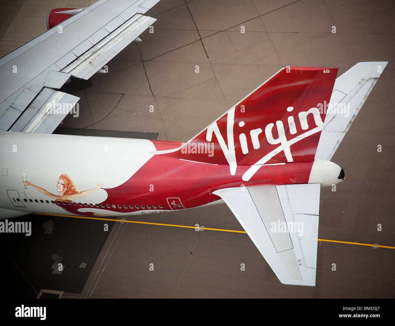 The tail fin and corporate logo of a Virgin Atlantic Airbus A340-300 ...