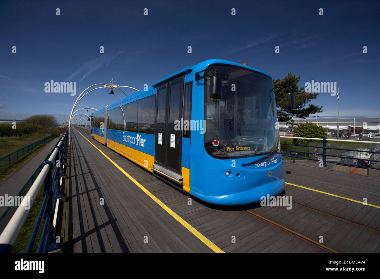 southport pier tram seafront merseyside england uk Stock Photo - Alamy