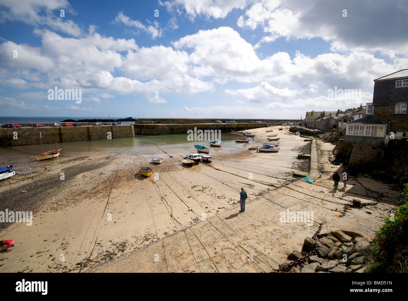 Mousehole Cornwall UK Harbor Harbour Quay Fishing Boats Beach Stock ...
