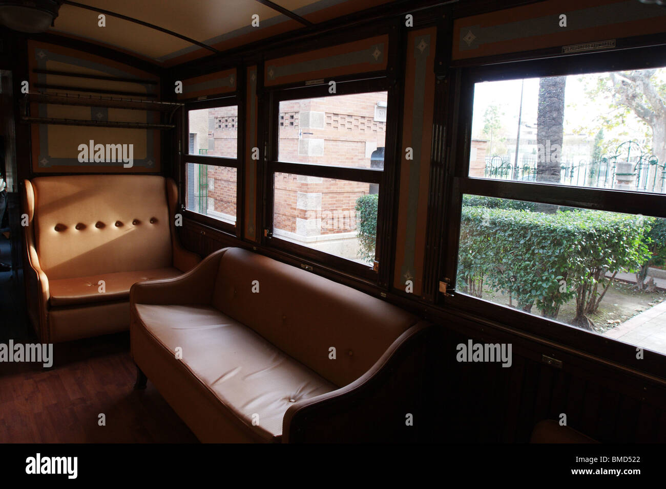 Scene inside a charming old train in Majorca Soller Stock Photo - Alamy