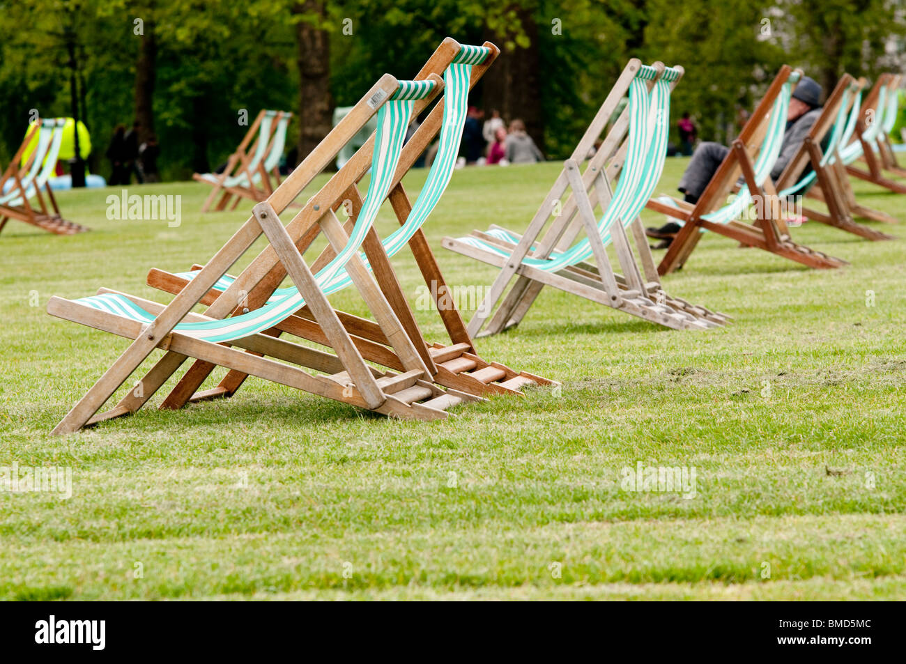 Deckchairs in public park Stock Photo - Alamy