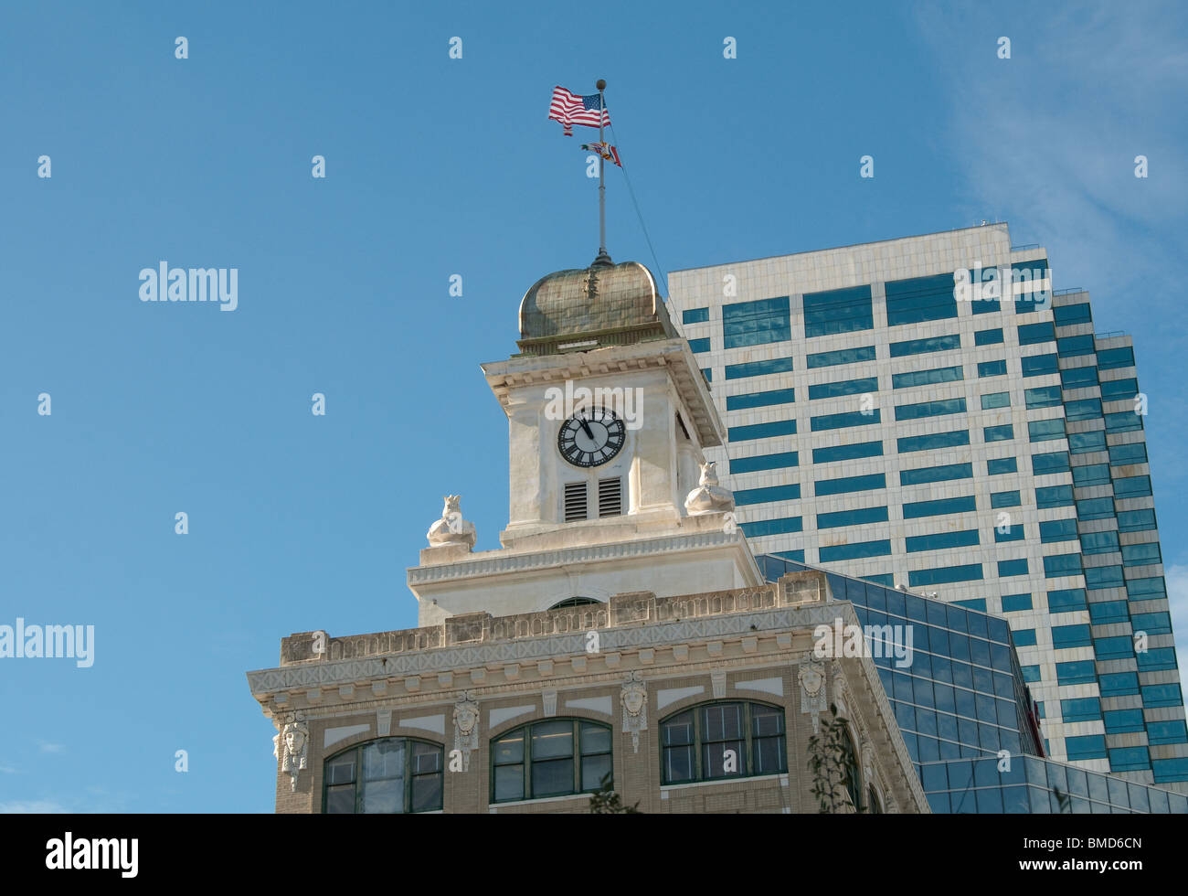 Old Tampa City Hall built in 1915 and high-rise office building in city ...