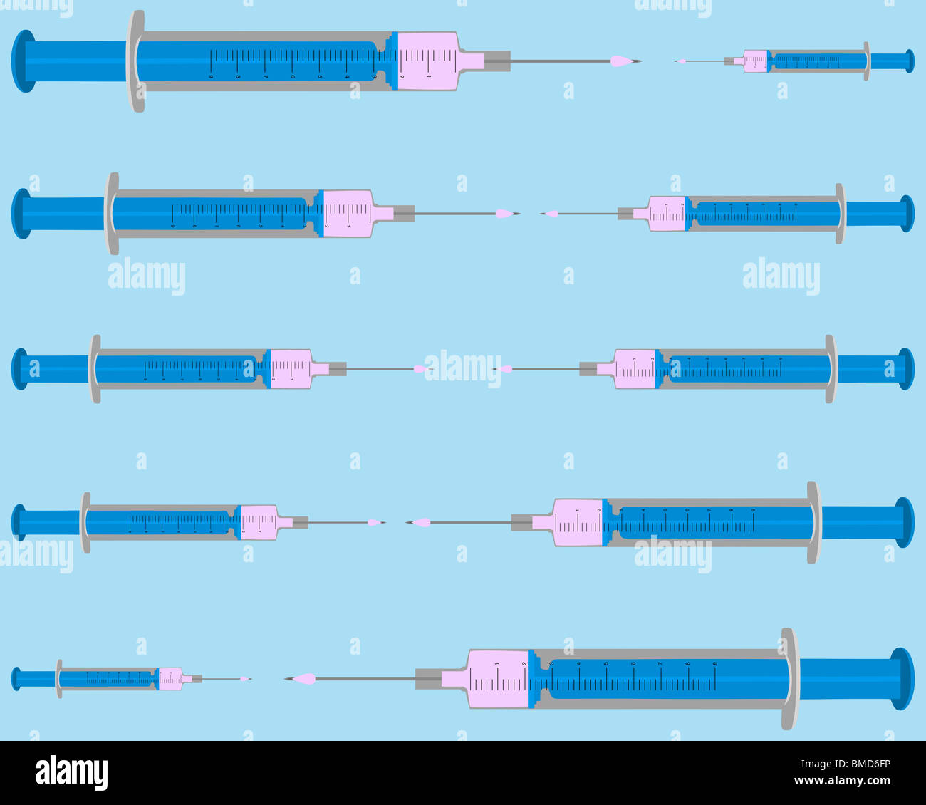 Illustration of filled injections on blue background Stock Photo - Alamy