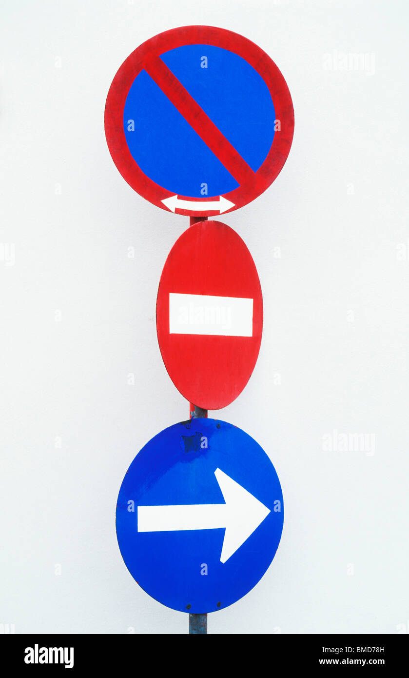 Confusing road signs indicating direction and no entry Portugal EU ...
