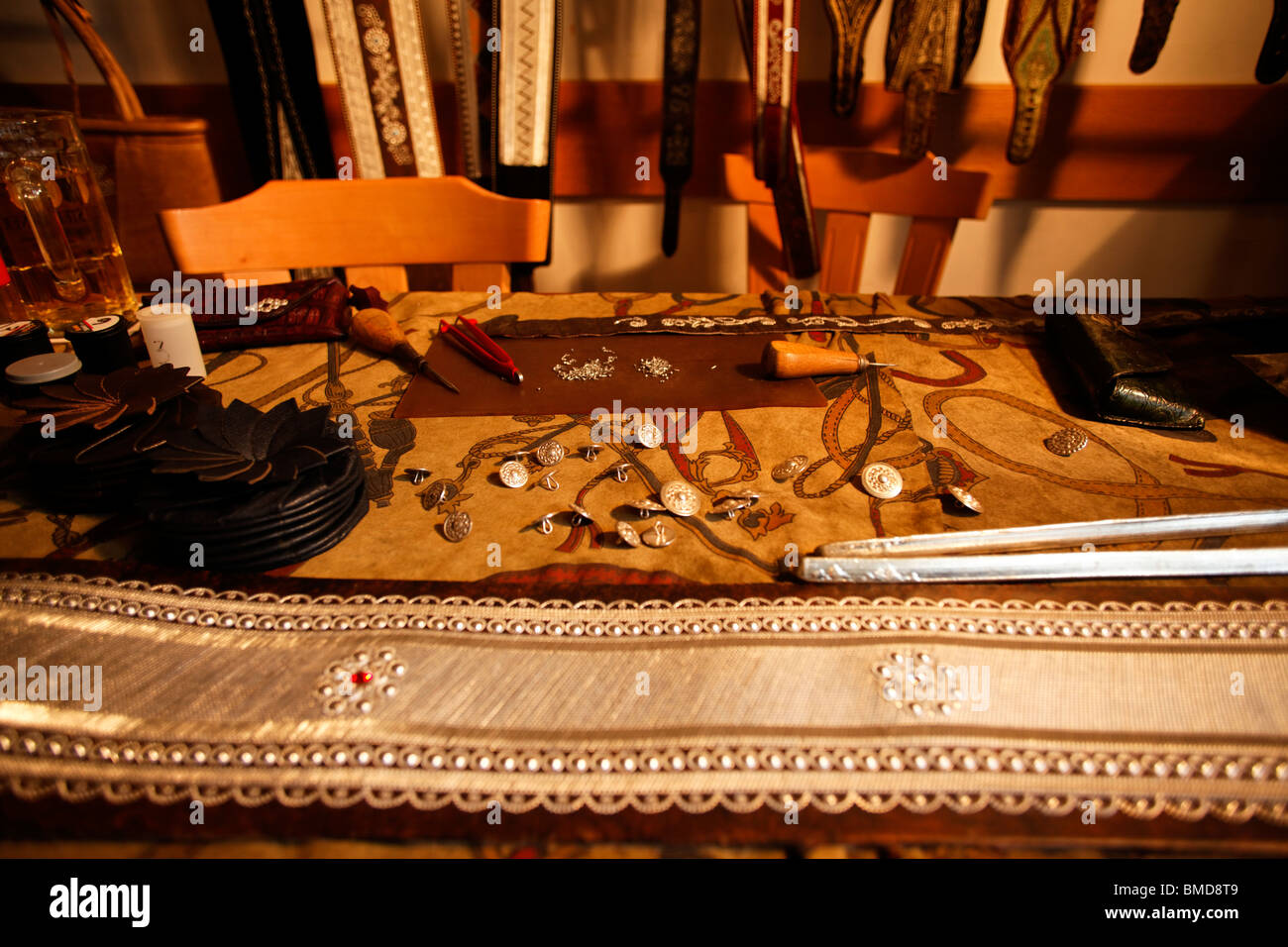Hand Made Bavarian Costume Belts and Craft Work Bench, Upper Bavaria ...