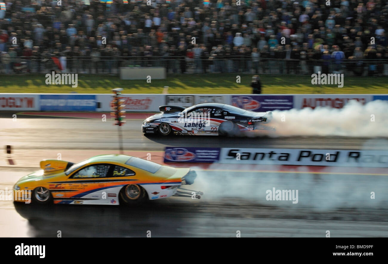 Pro Stock Drag racing at Santa Pod. Jan Palmqvist nearside, Michael ...