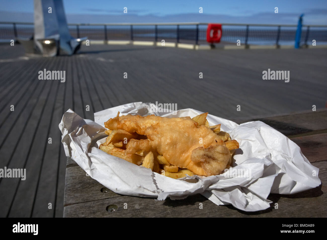 traditional english cod fish and chips on southport pier seafront ...
