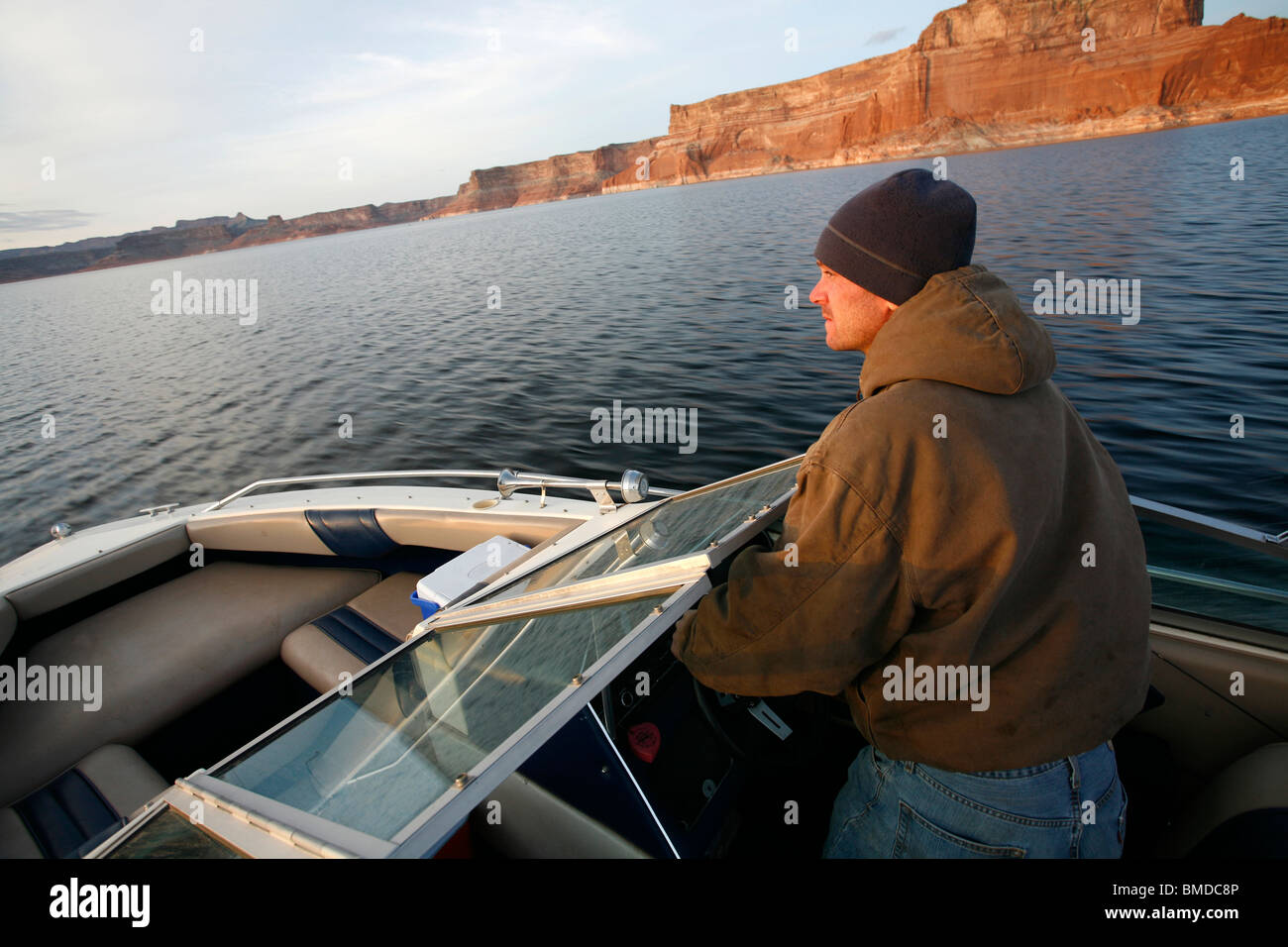 Man boating on Lake Powell Stock Photo - Alamy