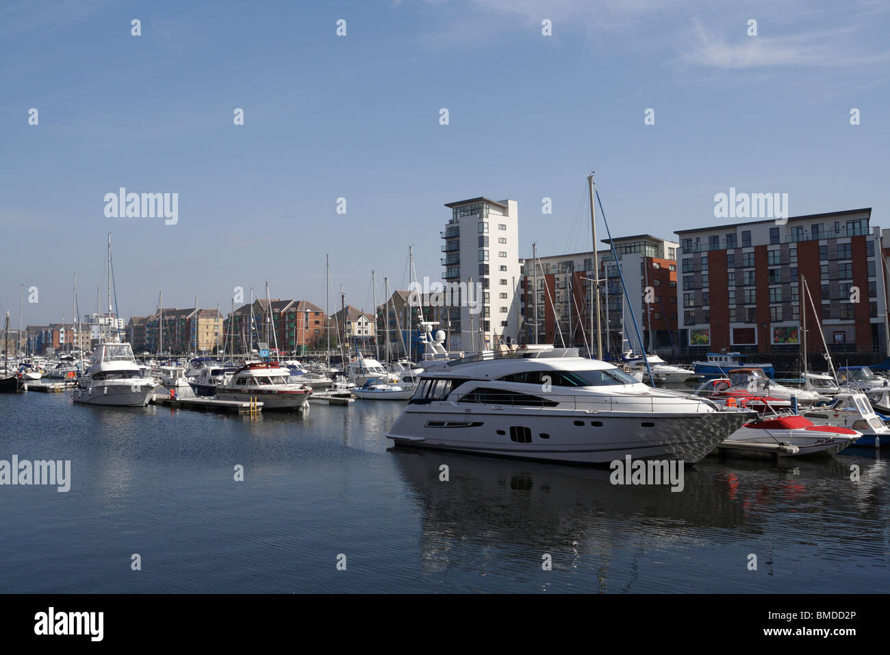 The expanse of Swansea marina in the old town dock, Wales UK Stock ...