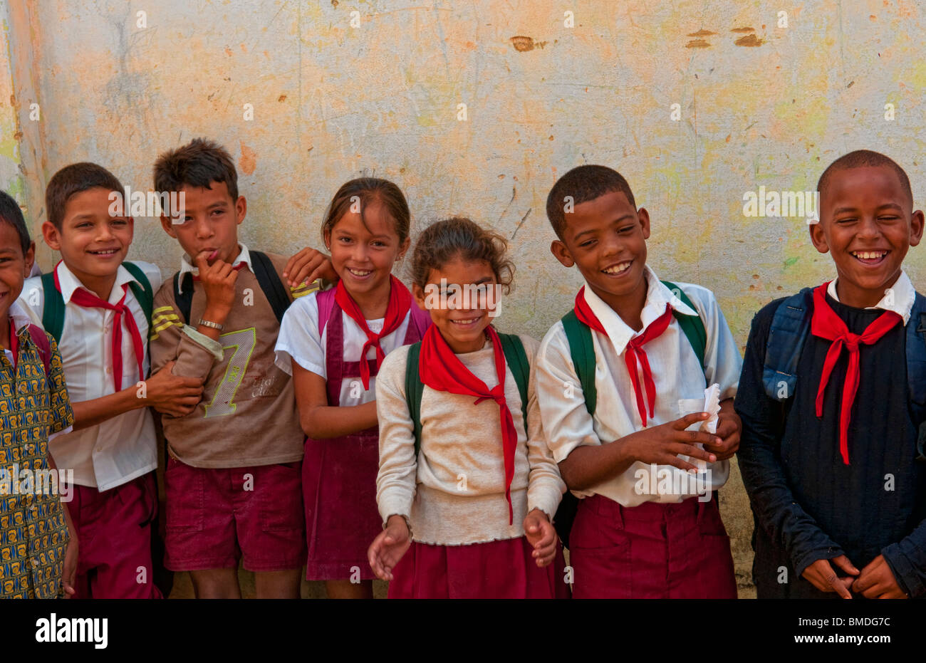 School students aged 7 to 10 in uniform in small town of Isabel ...