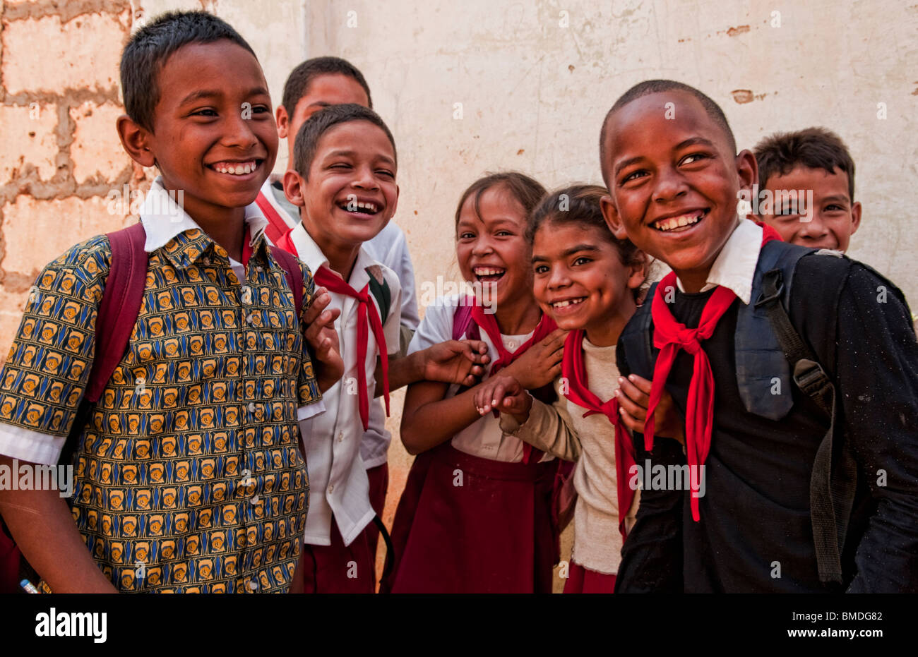 School students aged 7 to 10 in uniform in small town of Isabel ...