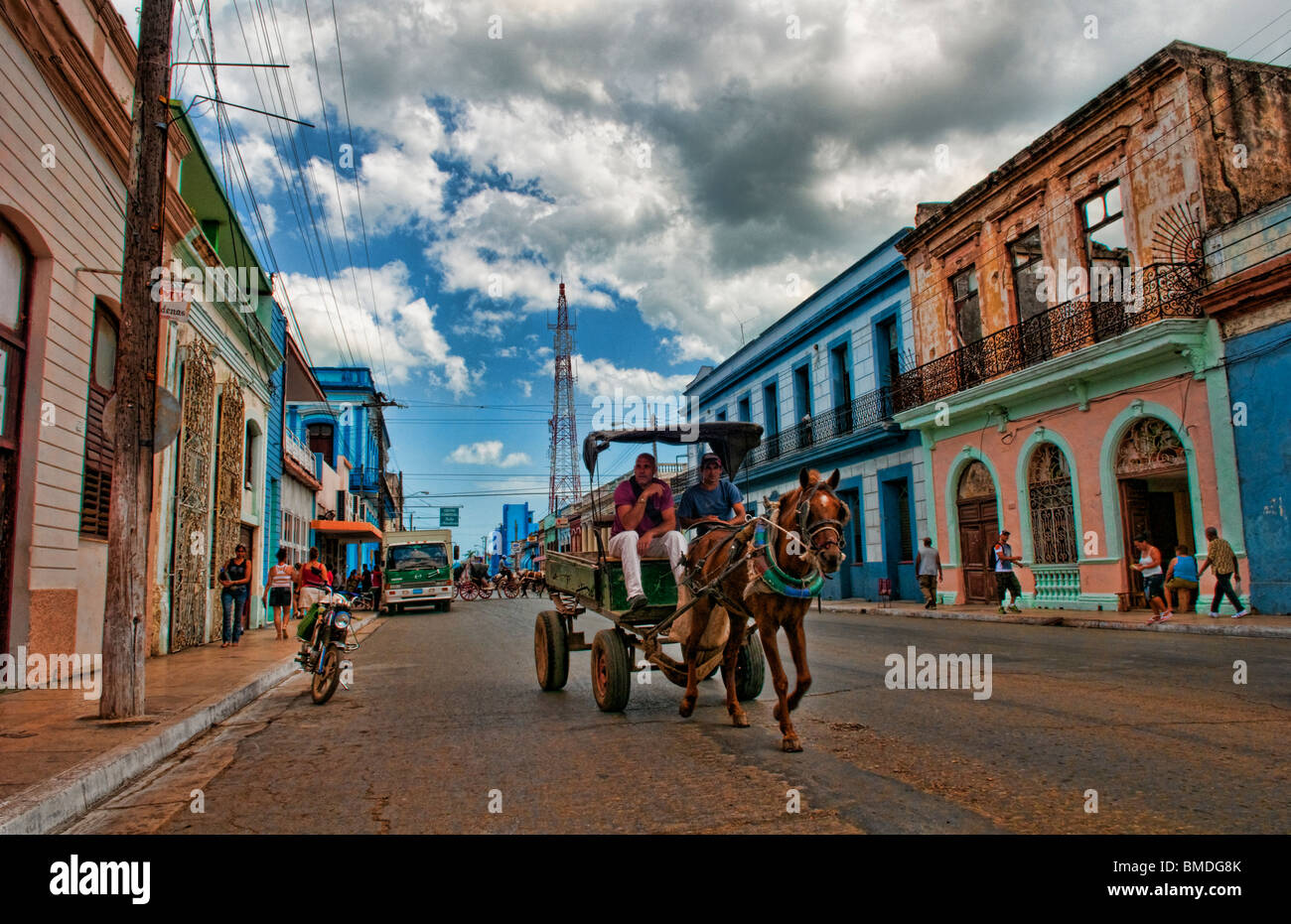Downtown color and traffic in beautiful small town of Cardenas Cuba ...