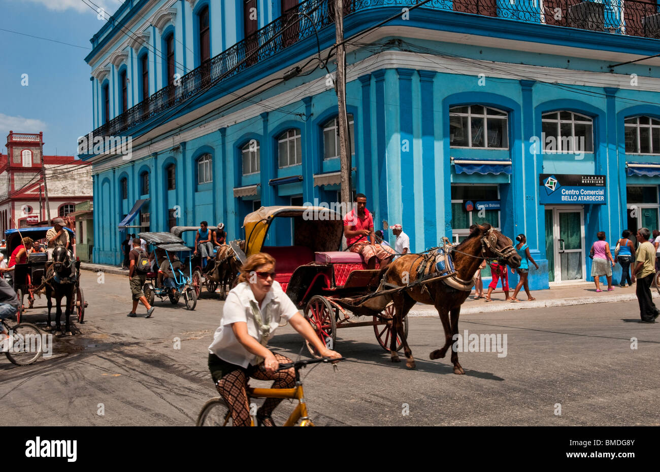 Downtown color and traffic in beautiful small town of Cardenas Cuba ...