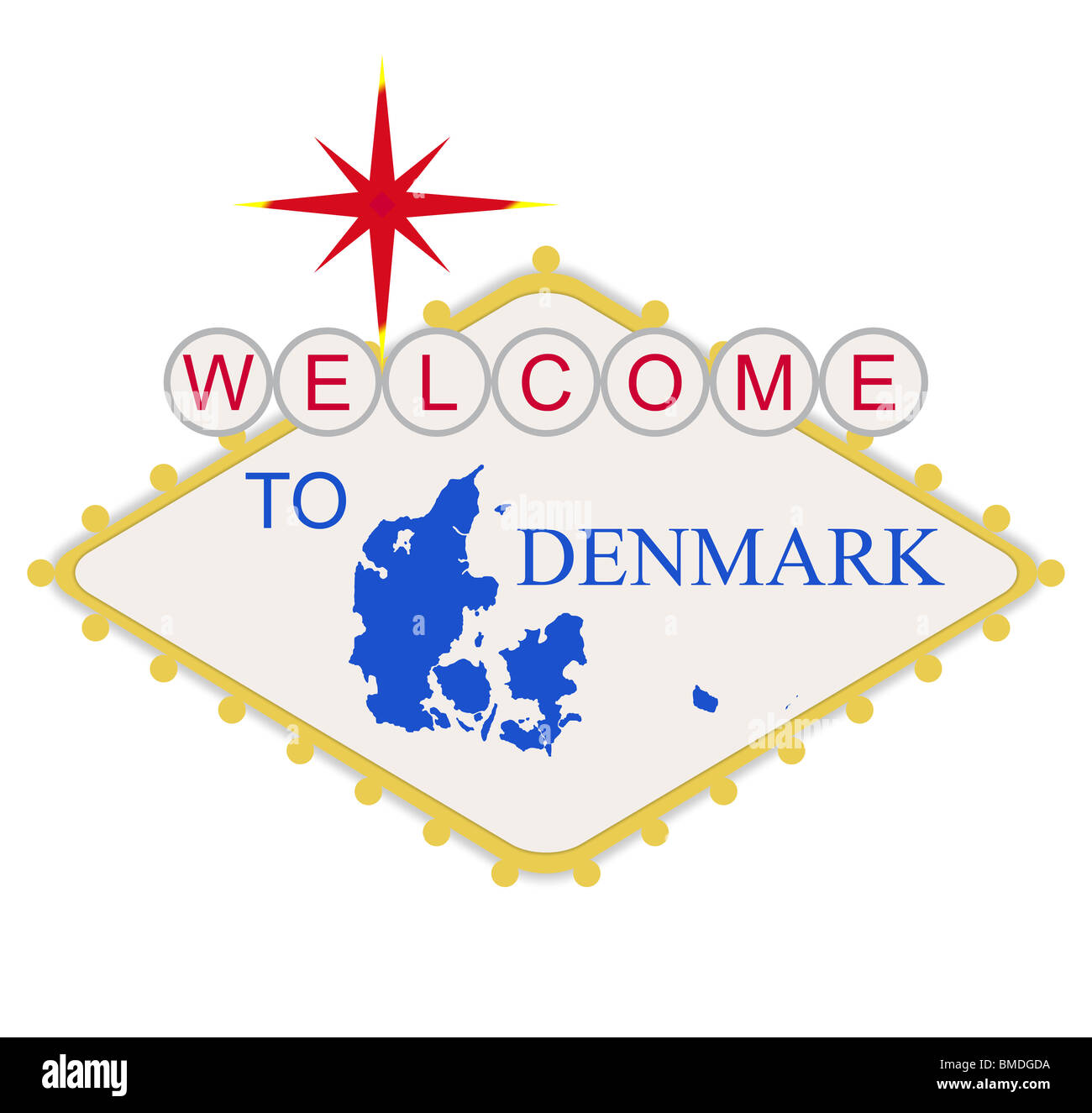 Welcome to Denmark sign in style of famous Las Vegas sign, isolated on ...