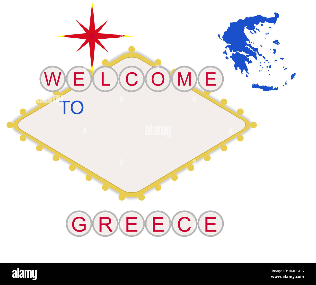 Welcome to Greece in style of fabulous Las Vegas sign with map and text ...