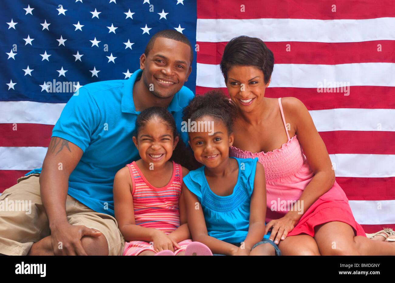 Black African American family loving the USA with flag and colors of ...
