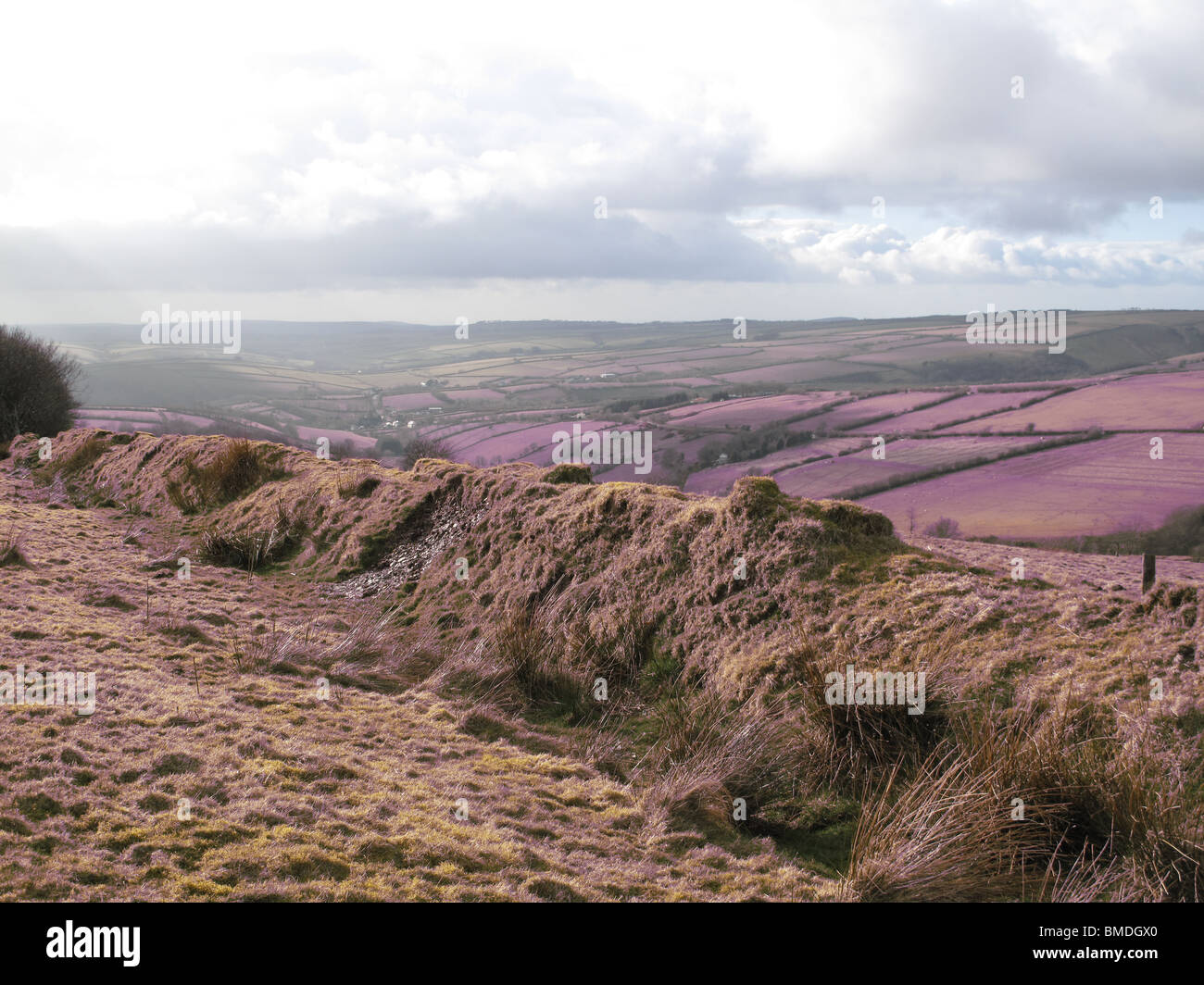 View from Exmoor, over towards a distant Bristol Channel Stock Photo ...