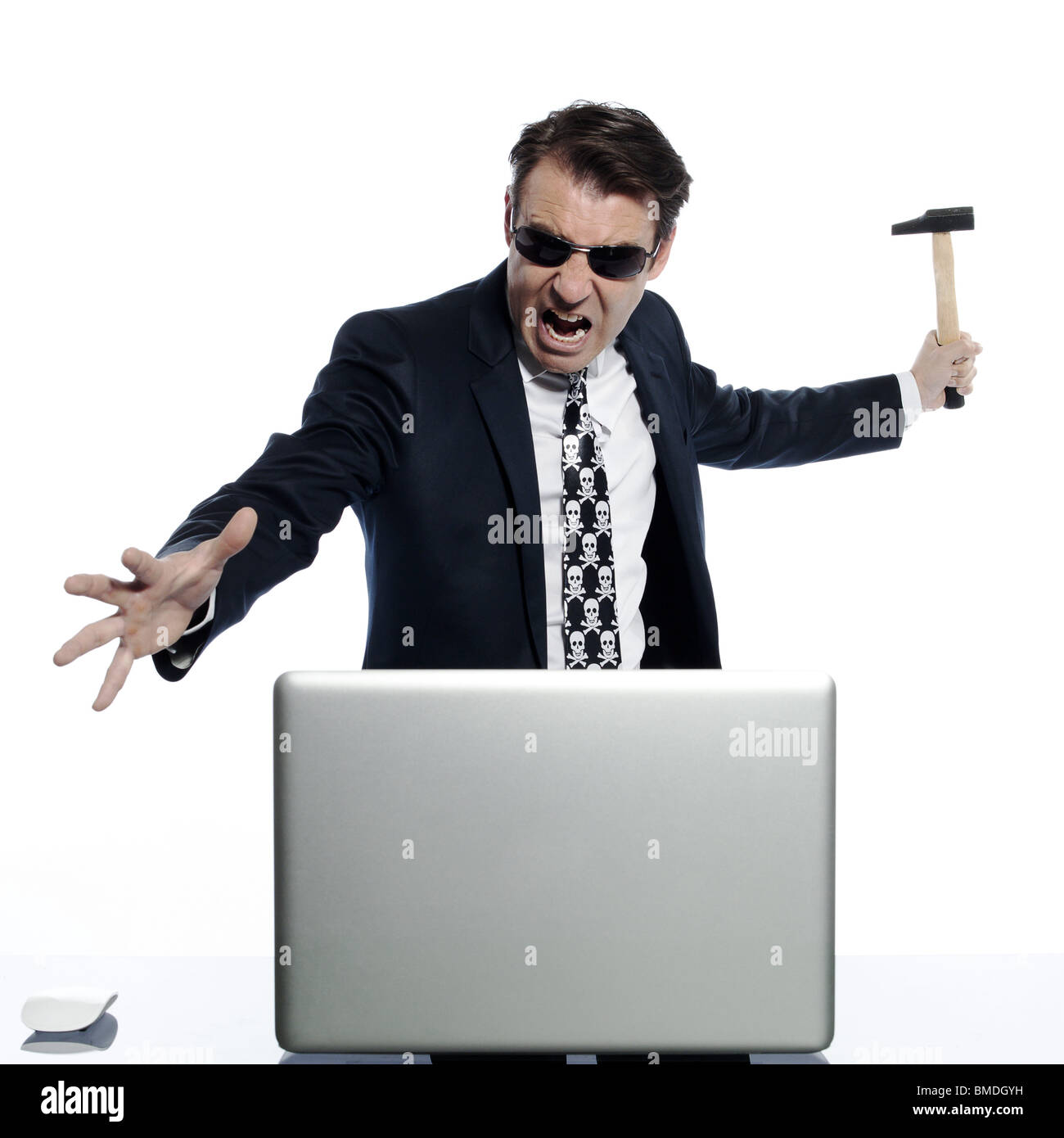 man computer pirate caucasian in studio isolated on white background ...