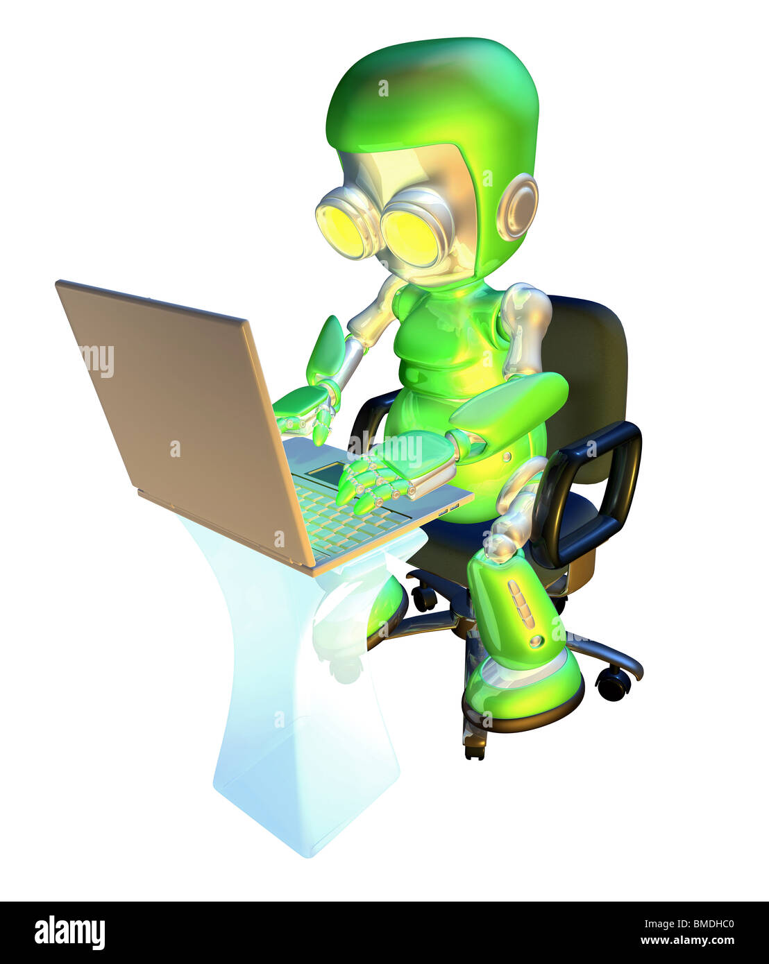 A 3d green robot mascot illustration of a cute green robot character ...