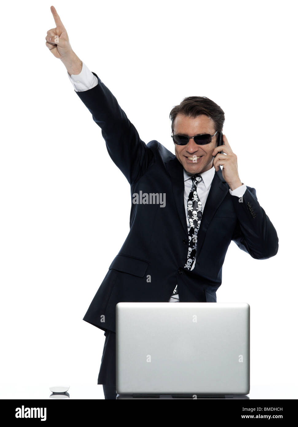 man computer hacker internet piracy pirate caucasian in studio isolated ...