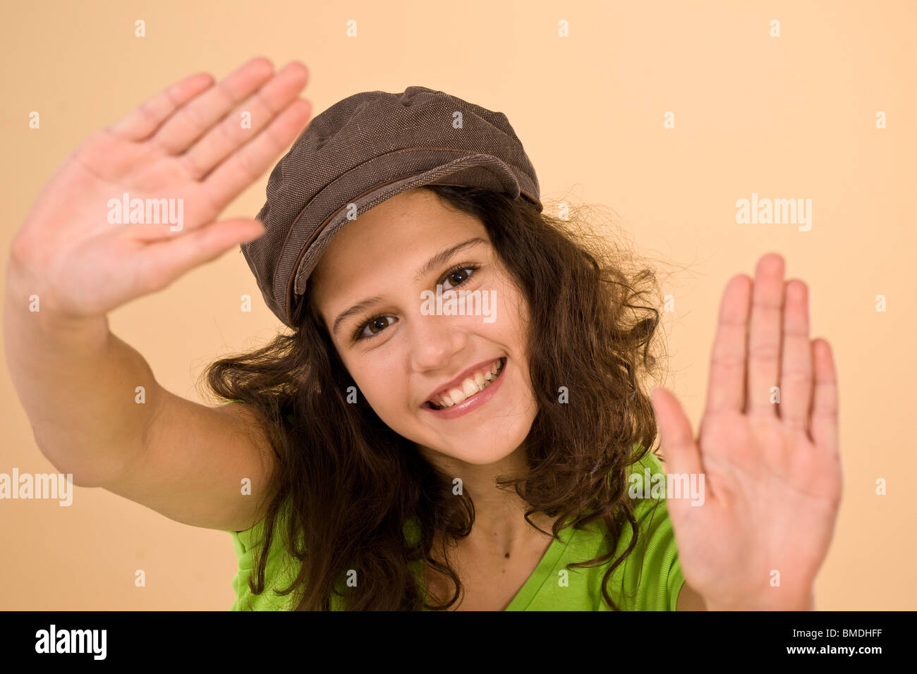 Teenage Girl Framing with Hands Stock Photo - Alamy