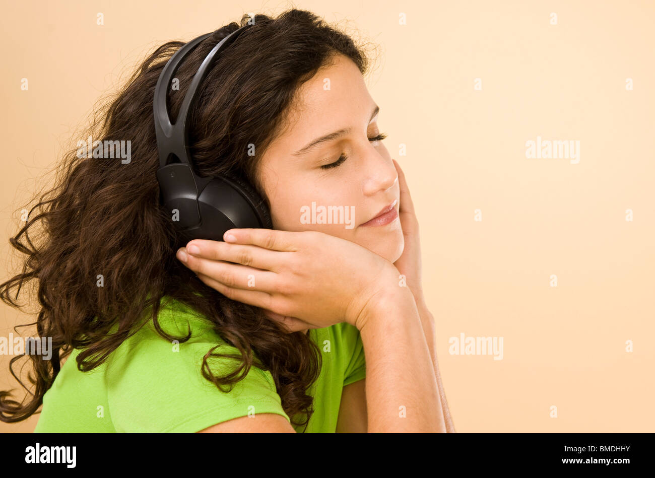 Girl Wearing Headphones Stock Photo - Alamy