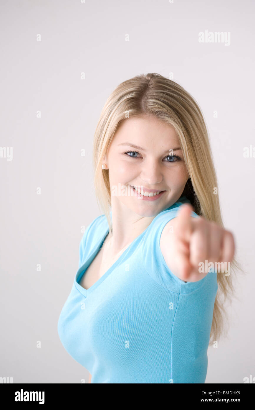 Eye close up finger pointing hi-res stock photography and images - Alamy