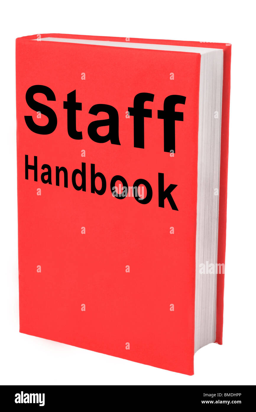 Book with words staff handbook on red cover. Cut out on white ...