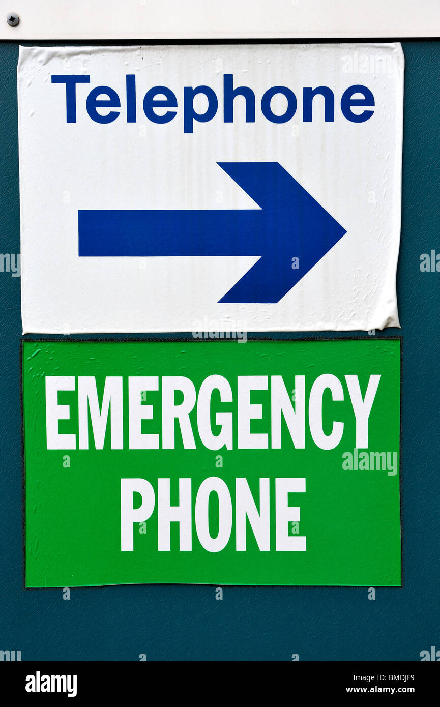 Telephone Emergency Phone sign arrow right Stock Photo - Alamy