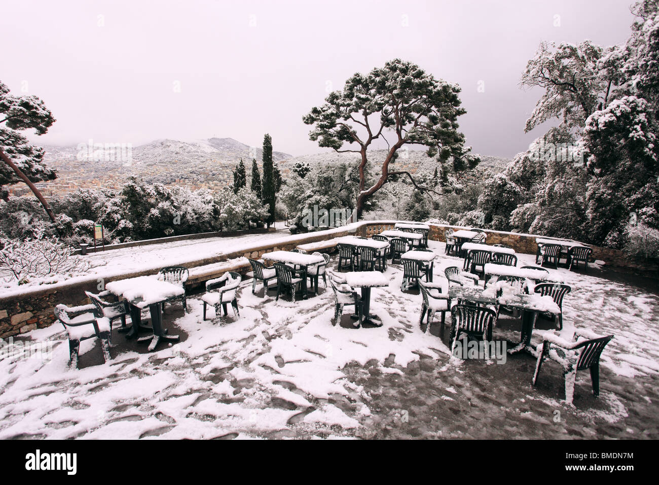 Snowed winter time in Nice city. Snow in French Riviera is rare and ...