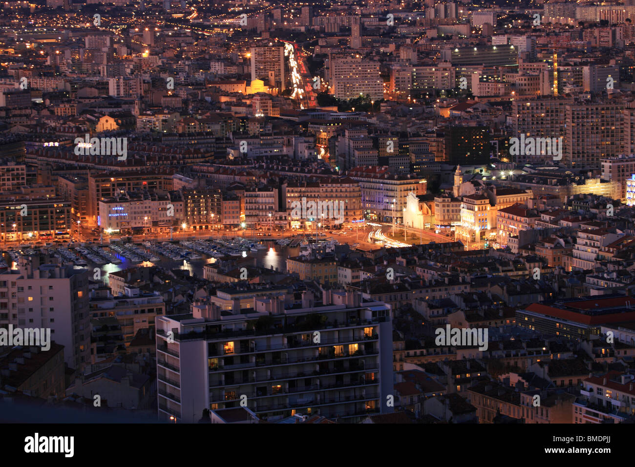Overview of the city of Marseille at night Stock Photo - Alamy