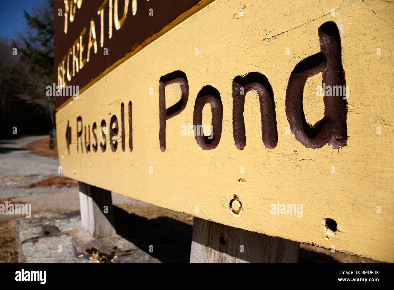 Russell Pond entrance along Tripoli Road in Thornton, New Hampshire USA ...