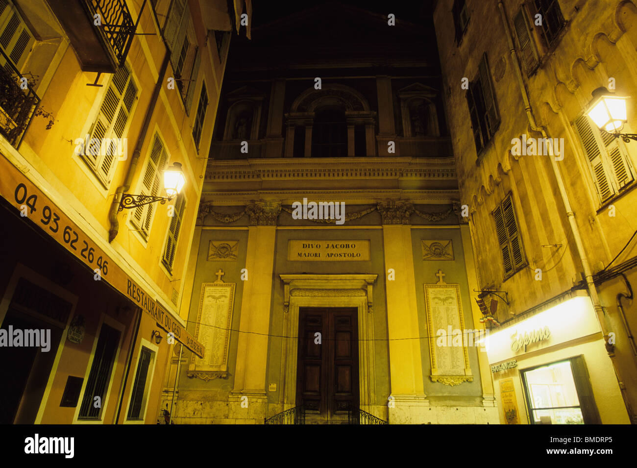 Picturesque church called Jesu church and building lighted in the old ...