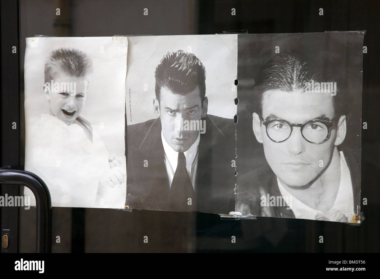 Barbershop window hairstyles Stock Photo - Alamy