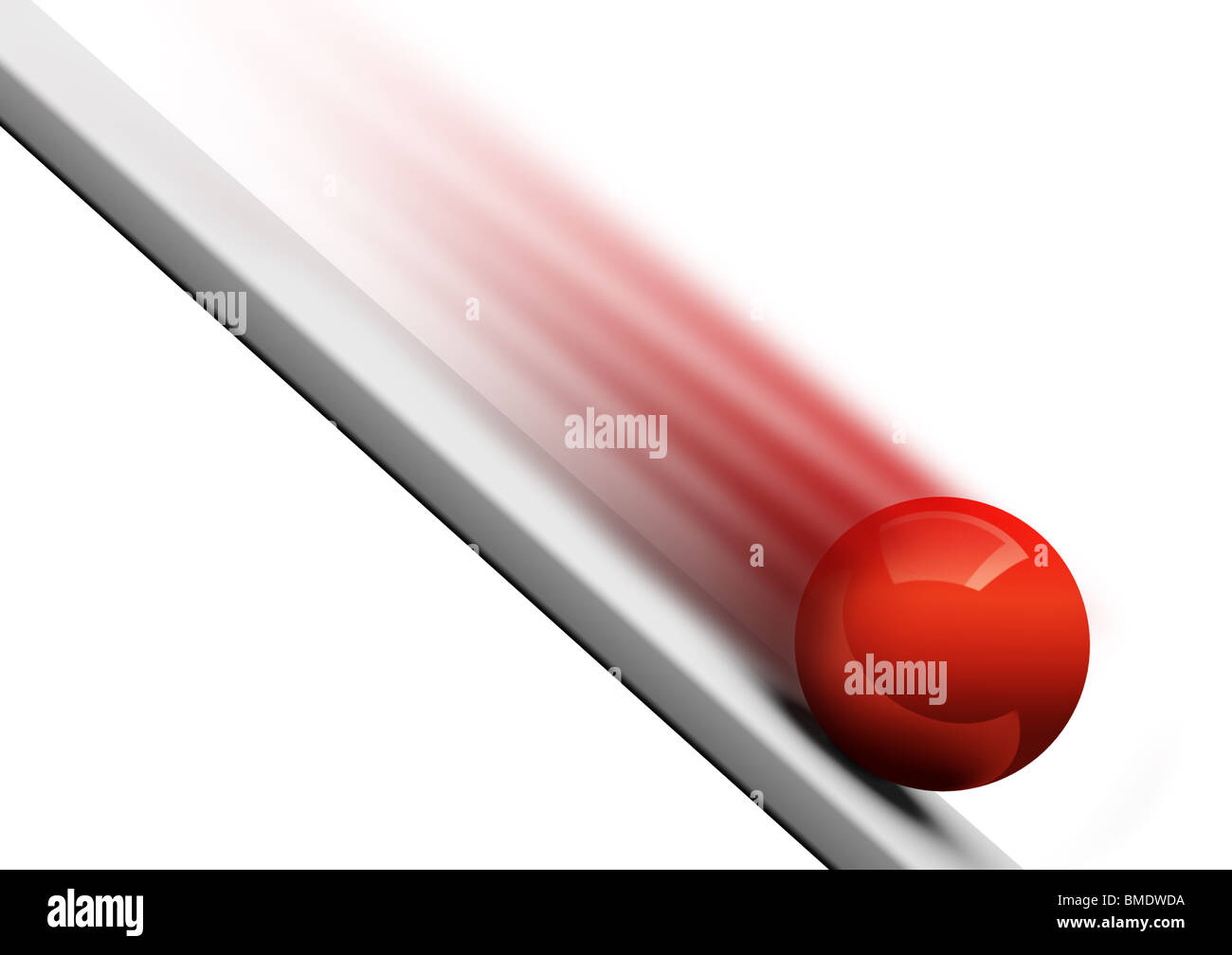 Red ball rolling downwards 3d render Stock Photo - Alamy