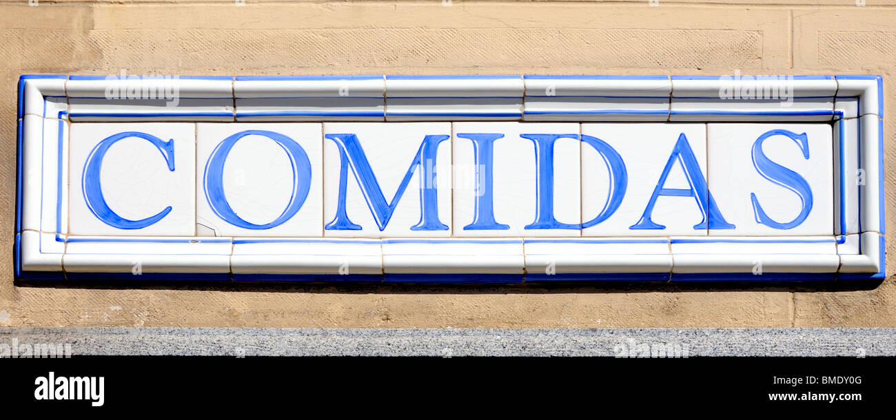 Madrid, Spain. Painted tiled restaurant sign - 'Comidas' - meals Stock ...