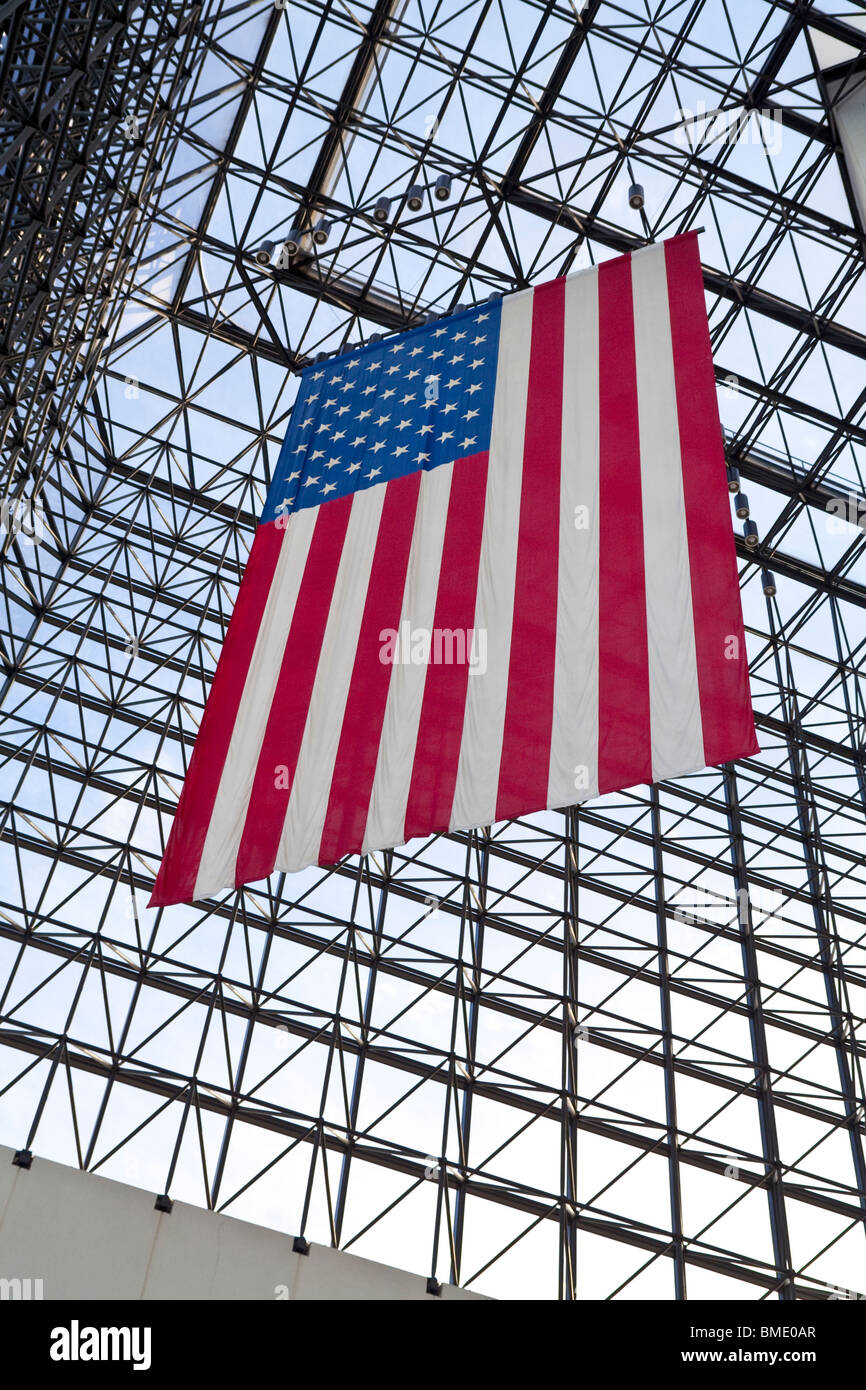American Flag in the pavilion of John F. Kennedy Presidential Library ...