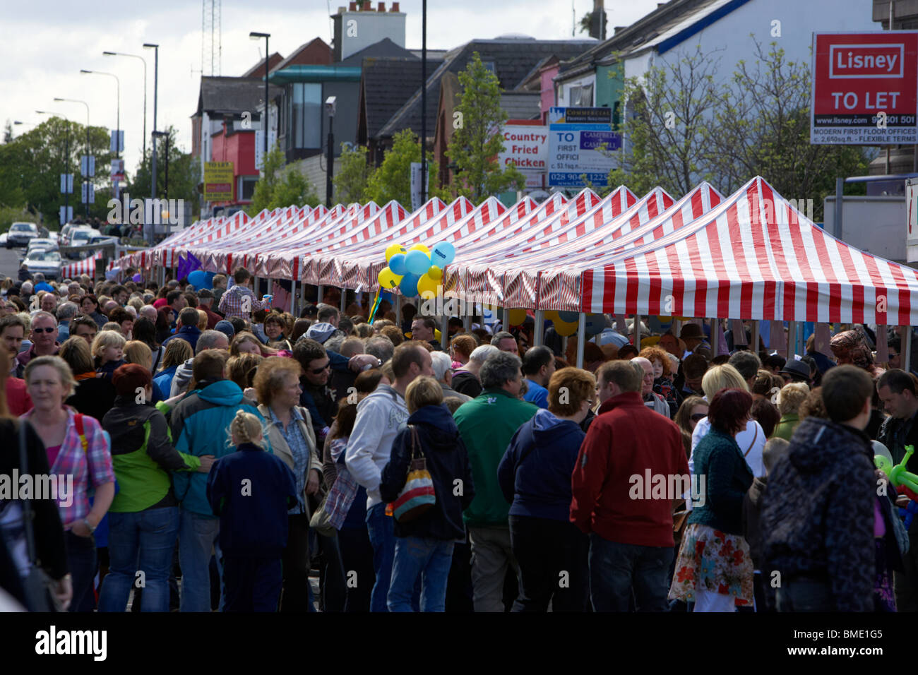 tented stalls in the main street of holywood county down during may day ...
