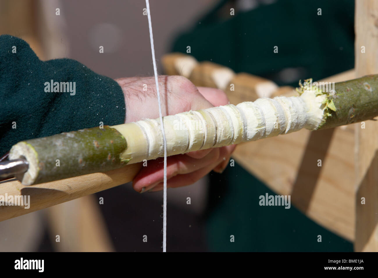 traditional wood turning as part of a demonstration of medieval arts ...