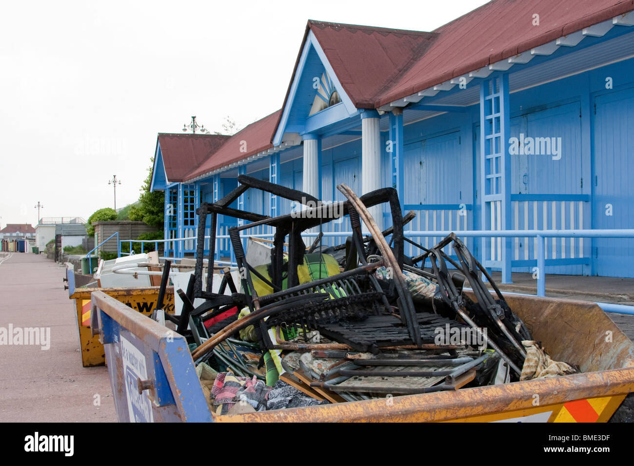 Fire at Beach Huts Clacton Essex UK Stock Photo - Alamy
