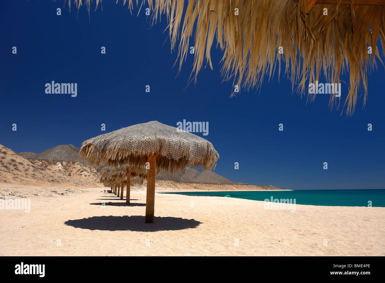 Beach with Umbrellas, Ventana Bay, El Sargento, Golf of California, Sea ...