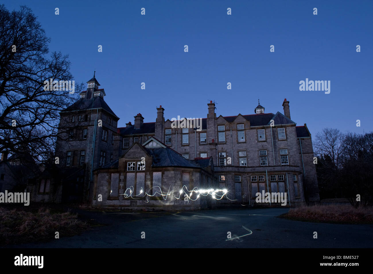 Spooky and Derelict Victorian Lunatic Asylum at Night Stock Photo - Alamy