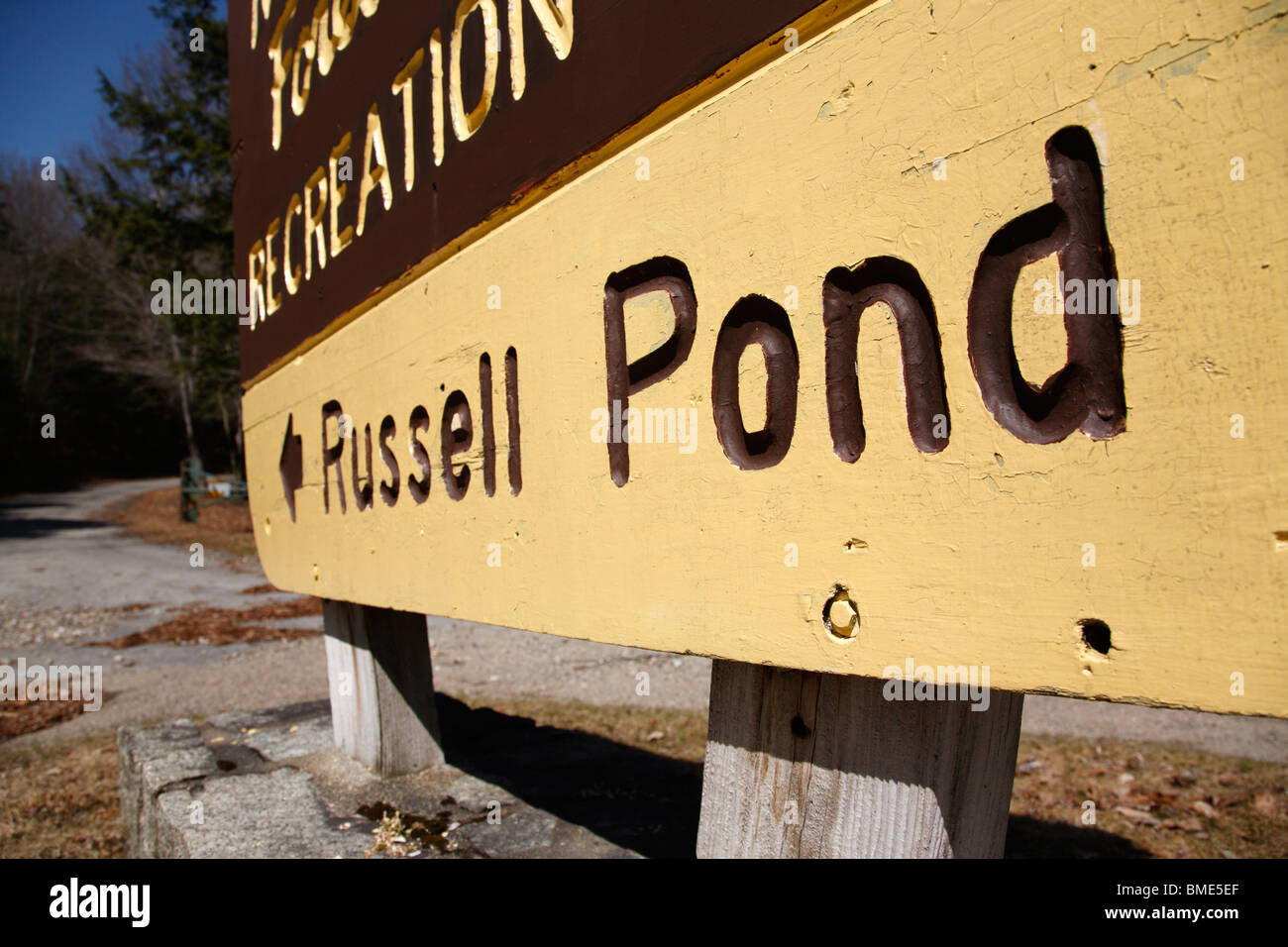 Russell Pond entrance along Tripoli Road in Thornton, New Hampshire USA ...