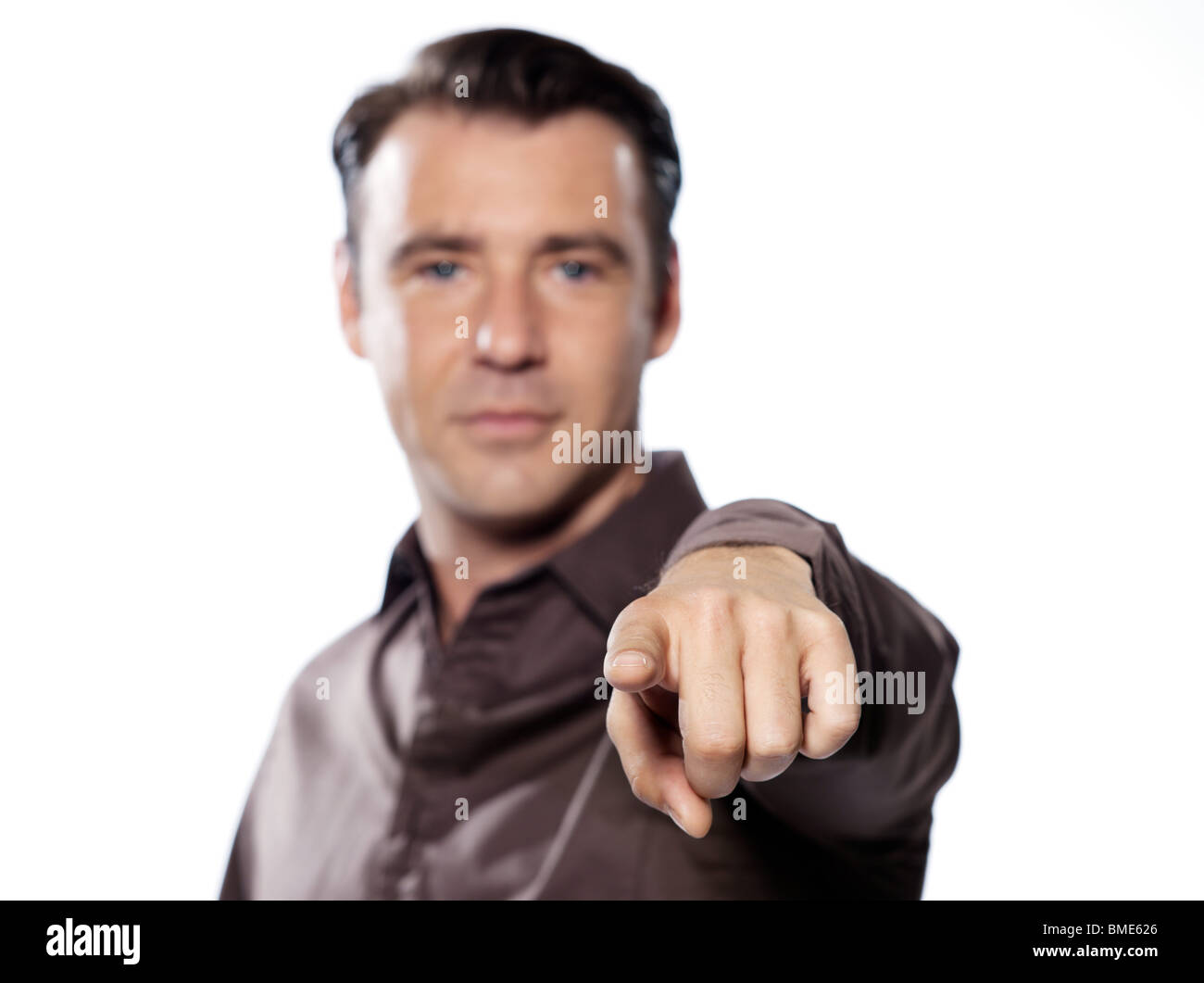 man portrait pointing the camera studio isolated on white background ...