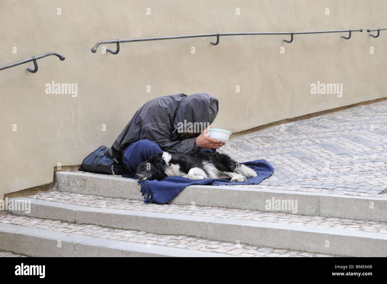 Beggar on street, Praga Prague Czech Republic Europa Stock Photo - Alamy