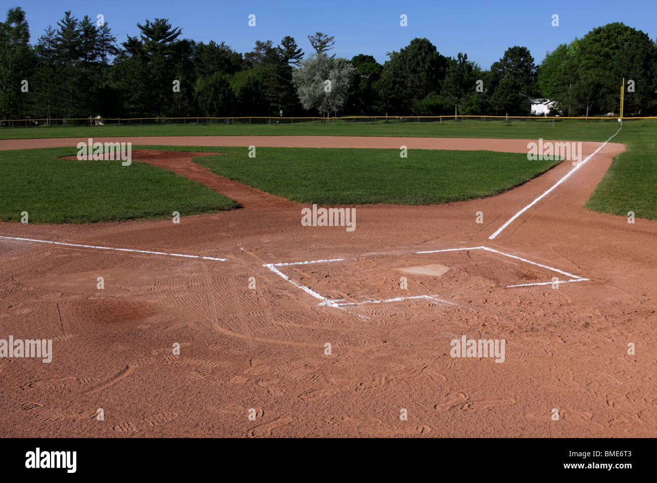 A wide angle shot of an unoccupied baseball field. The shot was created ...
