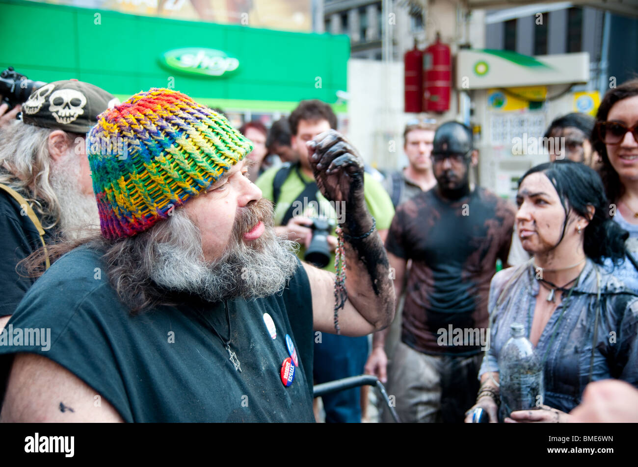 Activists Protest the BP Oil Spill at a BP Gas Station in Soho, New ...
