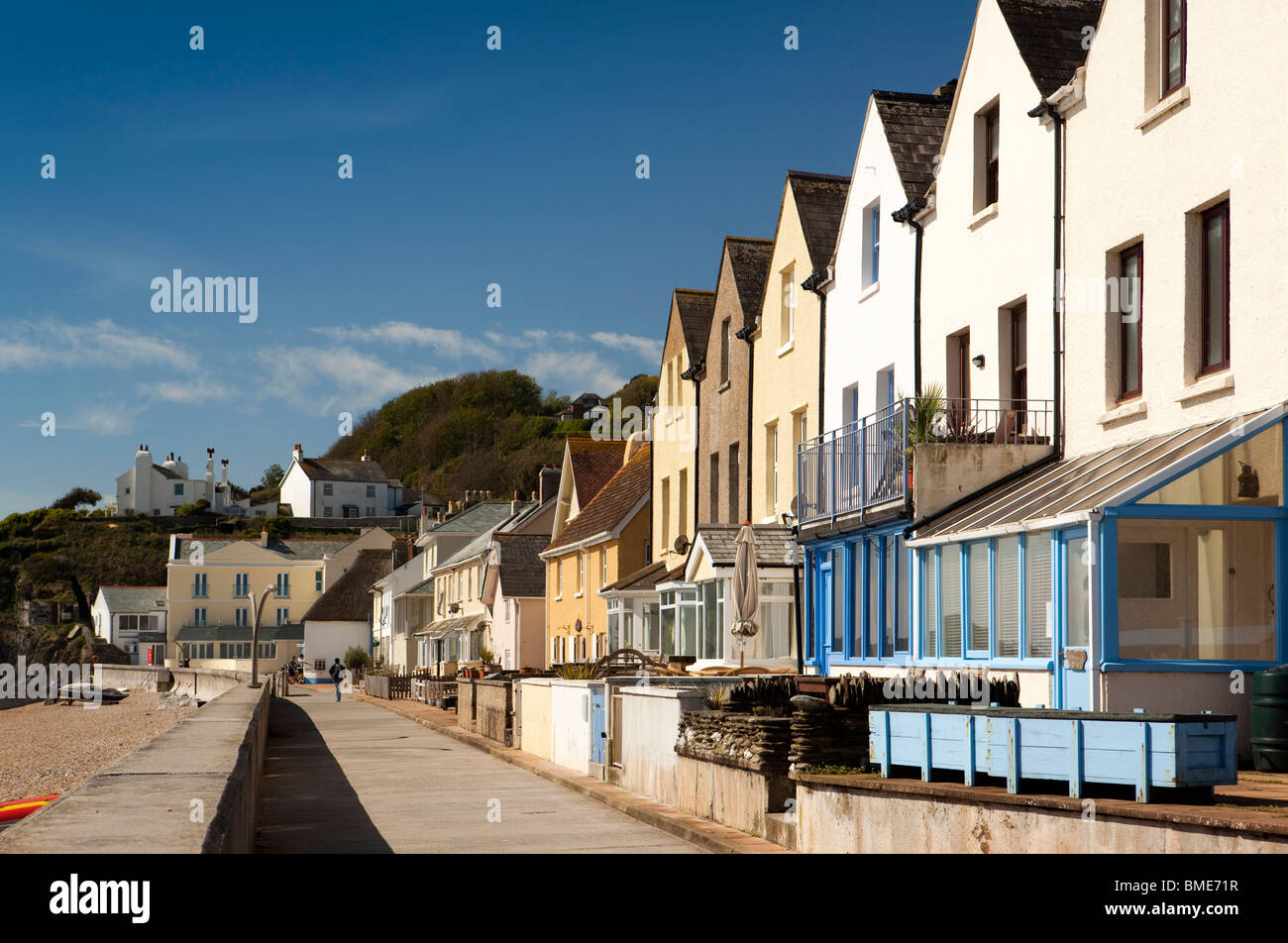 UK, England, Devon, Torcoss, seafront houses overlooking Slapton Sands ...