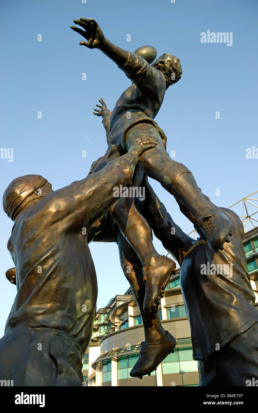 detail of gerald laing's bronze sculpture depicting a rugby lineout ...